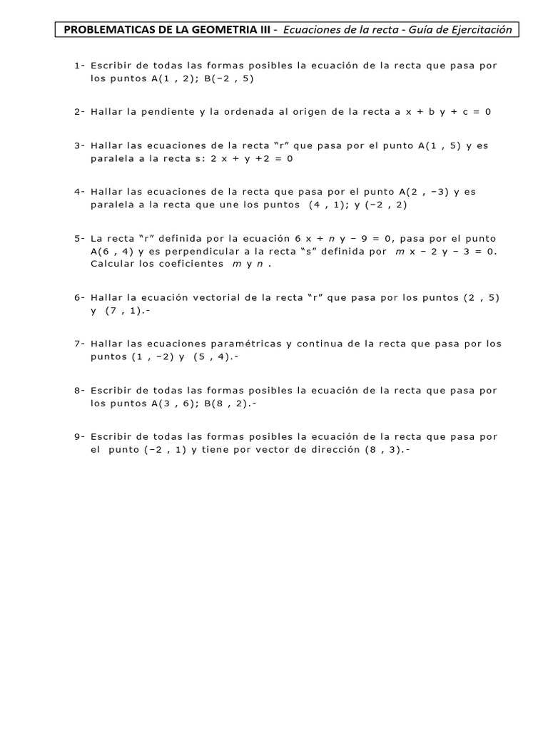 Geom 3. Guia 3 Recta 1 | PDF