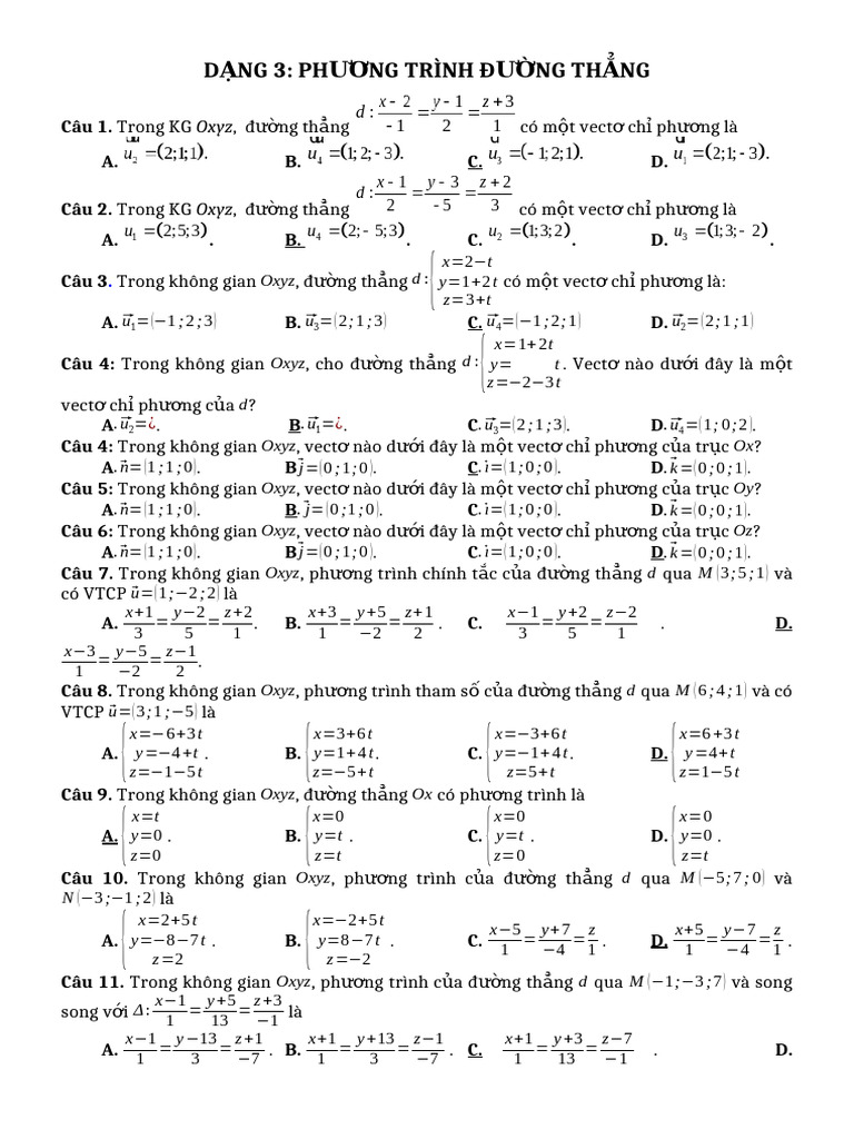 c5-b3-Phương Trình Đường Thẳng | PDF