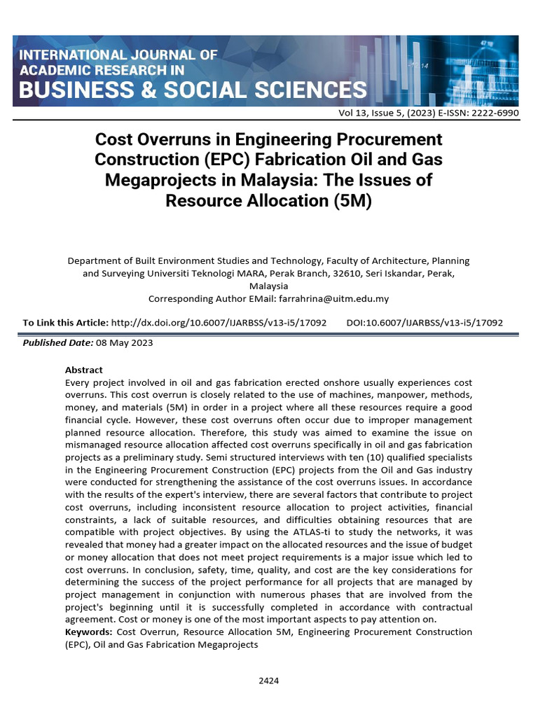 Cost Overruns in Engineering Procurement Construction Epc Fabrication ...