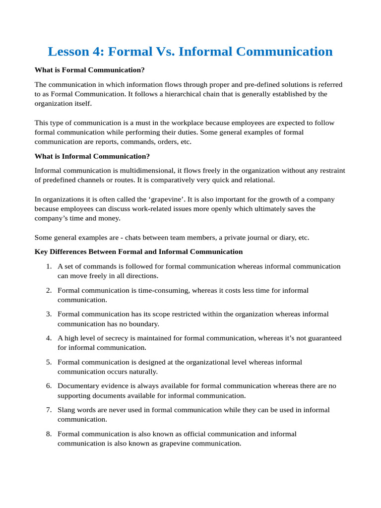 Lesson 4- Formal Vs Informal Communication | PDF | Communication ...
