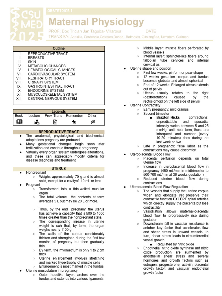 4_Maternal Physiology | PDF | Blood Pressure | Uterus