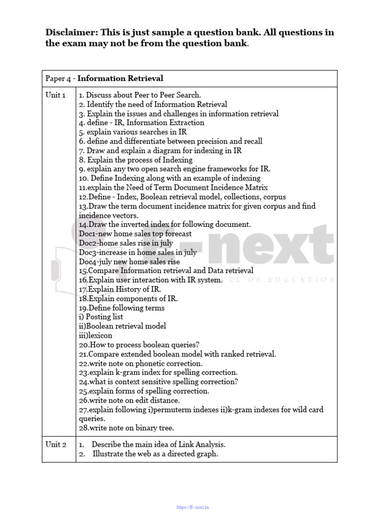 IR IMP QB (E-Next - In) | PDF | Information Retrieval | Search Engine ...