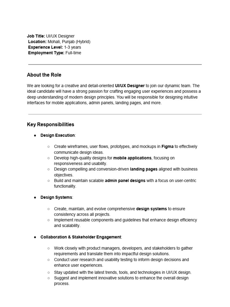 UI/UX Designer Job Description | PDF | Design | Computing