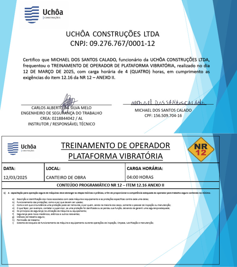 NR 12 (Plataforma Vibratória) - Michael Dos Santos Calado | PDF