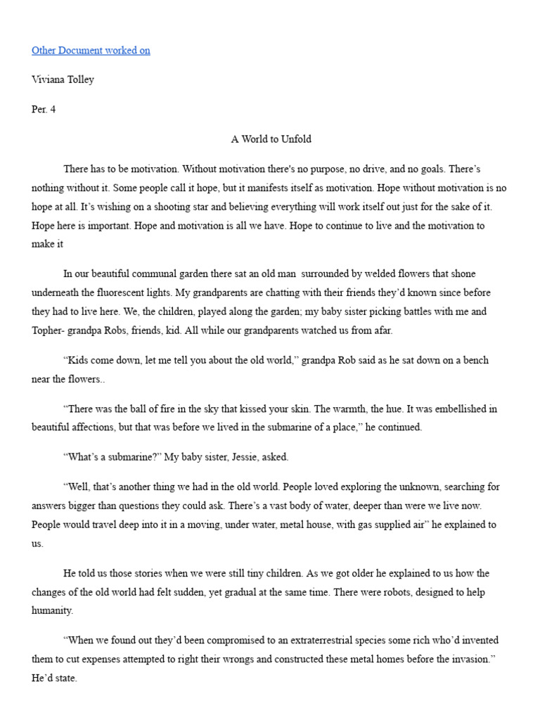 Viviana Tolley - Drafting Sci-Fi Fantasy Short Story - 17881235 | PDF