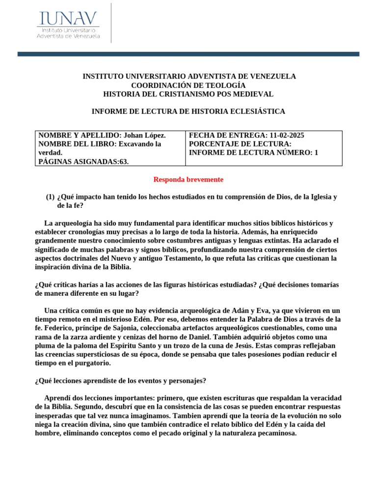 Johan López Informe 1 Arqueología | PDF