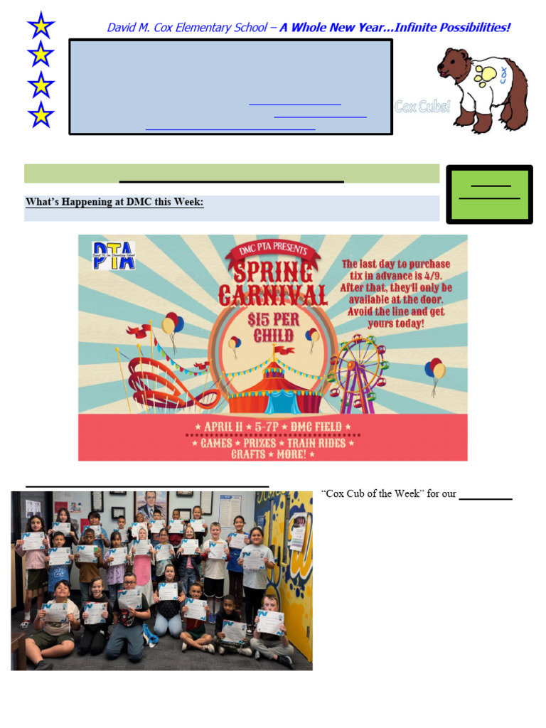 DMC Elementary Weekly Update: Events & News | PDF
