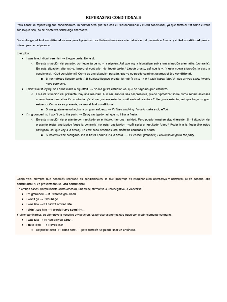 Rephrasing de Condicionales en Inglés | PDF
