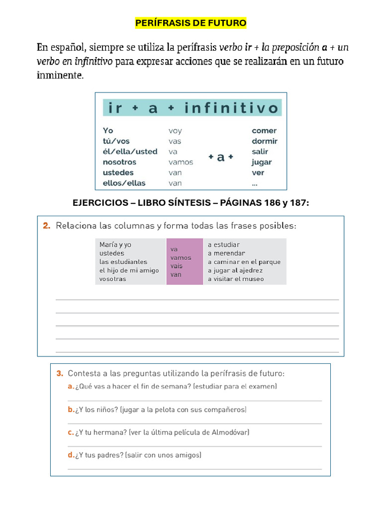 Perífrasis de Futuro - Ejercicios Libro Síntesis | PDF