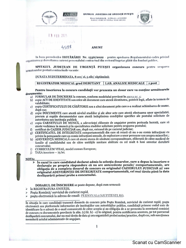 Anunt Concurs Registrator Debutant 03.03.2025 SITE | PDF