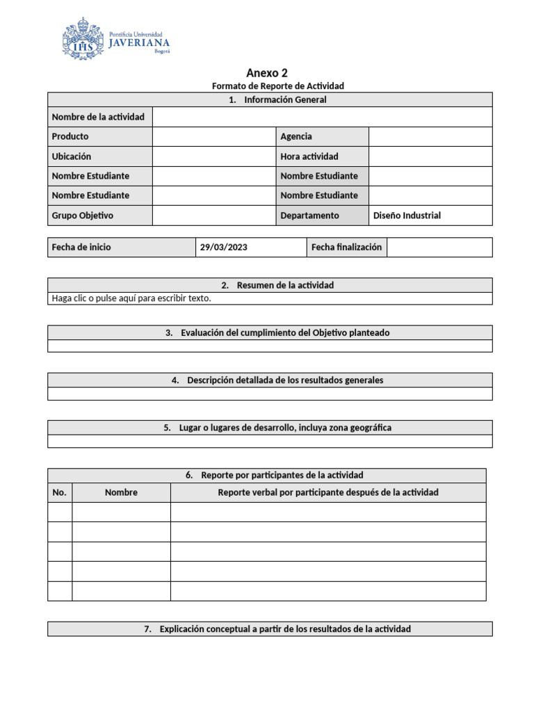 Formato Reporte de Actividad | PDF