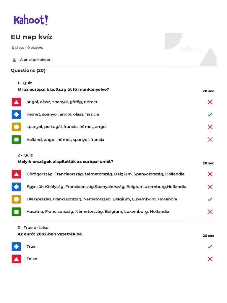 EU Nap Kvíz - Details - Kahoot! | PDF