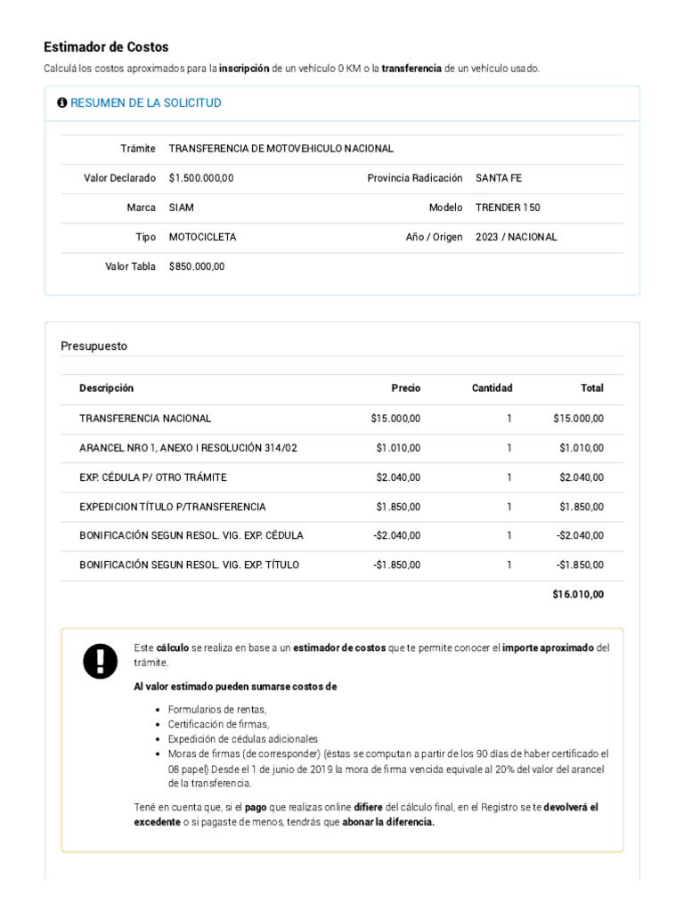 Formulario 08 Automotor, Transferencia Digital, Presupuesto Costos ...