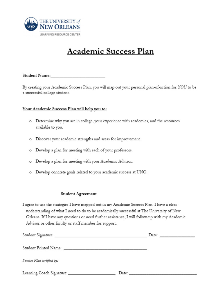 Academic Success Plan Template | PDF | Social Psychology | Behavior ...