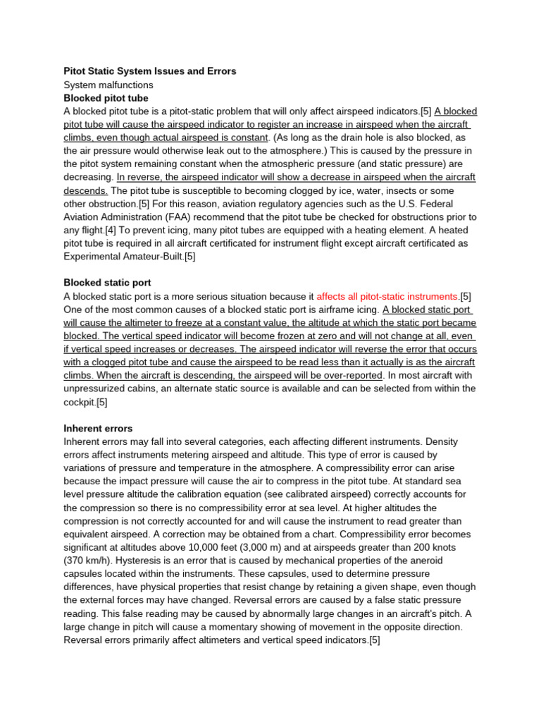 Pitot-Static System Blockages Explained | PDF | Airspeed | Aircraft