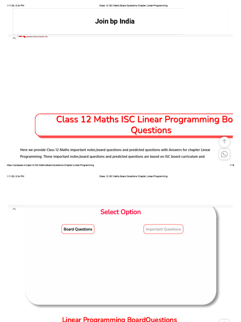 Class 12 ISC Maths Board Questions Chapter Linear-Programming | PDF | Linear Programming ...