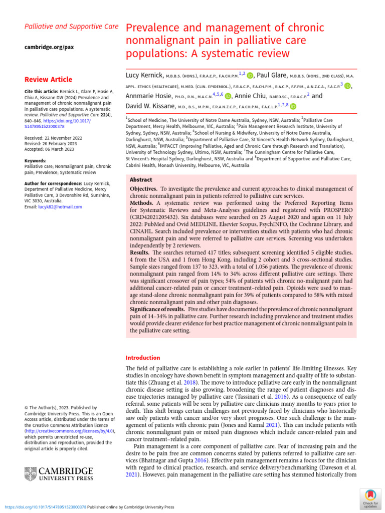 Prevalence and Management of Chronic Nonmalignant Pain in Palliative ...