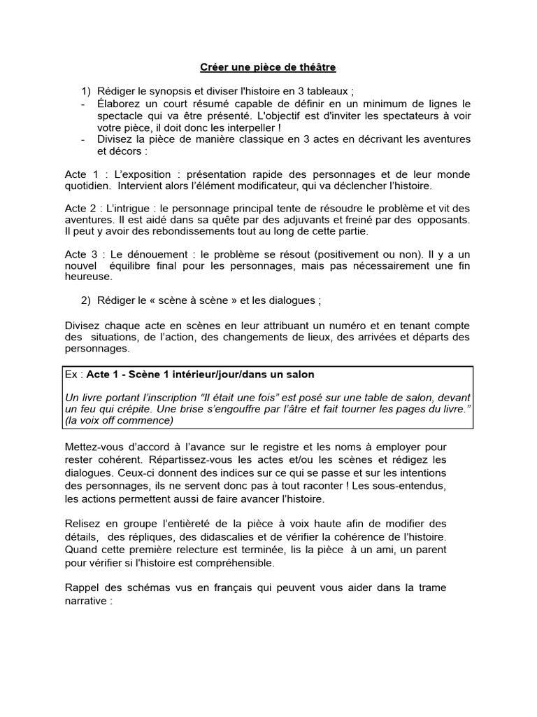 Créer une pièce de théâtre en 3 actes | PDF