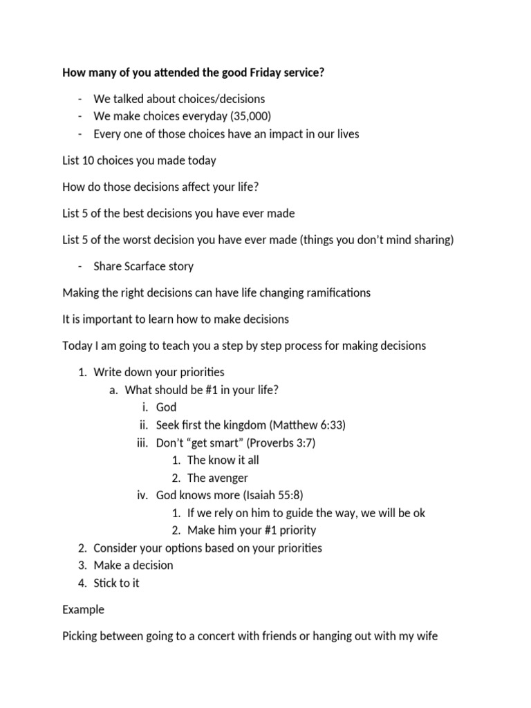Decisions - Youth Lesson | PDF