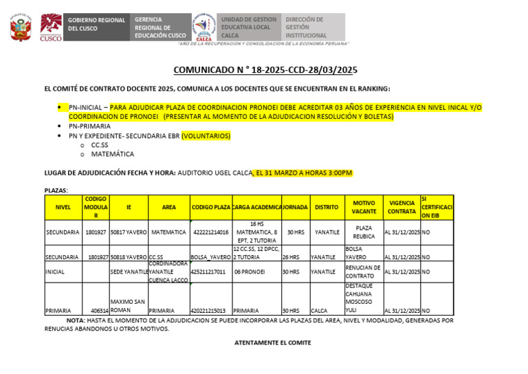 Comunicado 18 CCD 2025 Noe | PDF