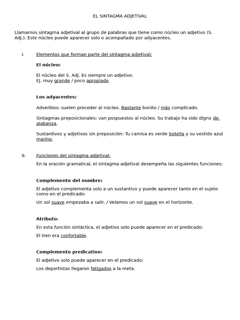 EL SINTAGMA ADJETIVAL Esquema Reordenado | PDF