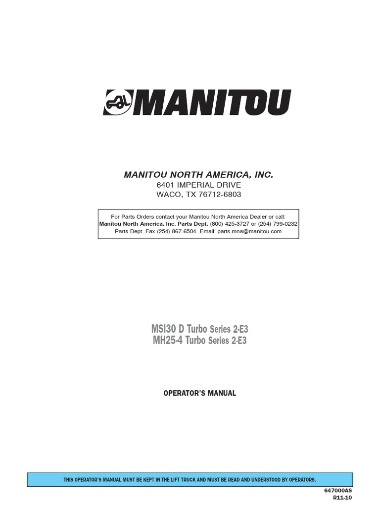 Manitou MH 25-4 Operator Manual | PDF | Forklift | Truck