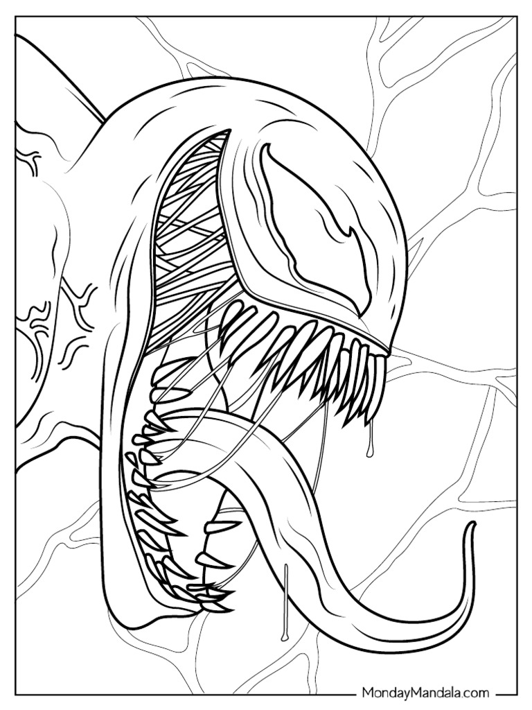 Venom Head With Sharp Teeth and Tongue To Color | PDF