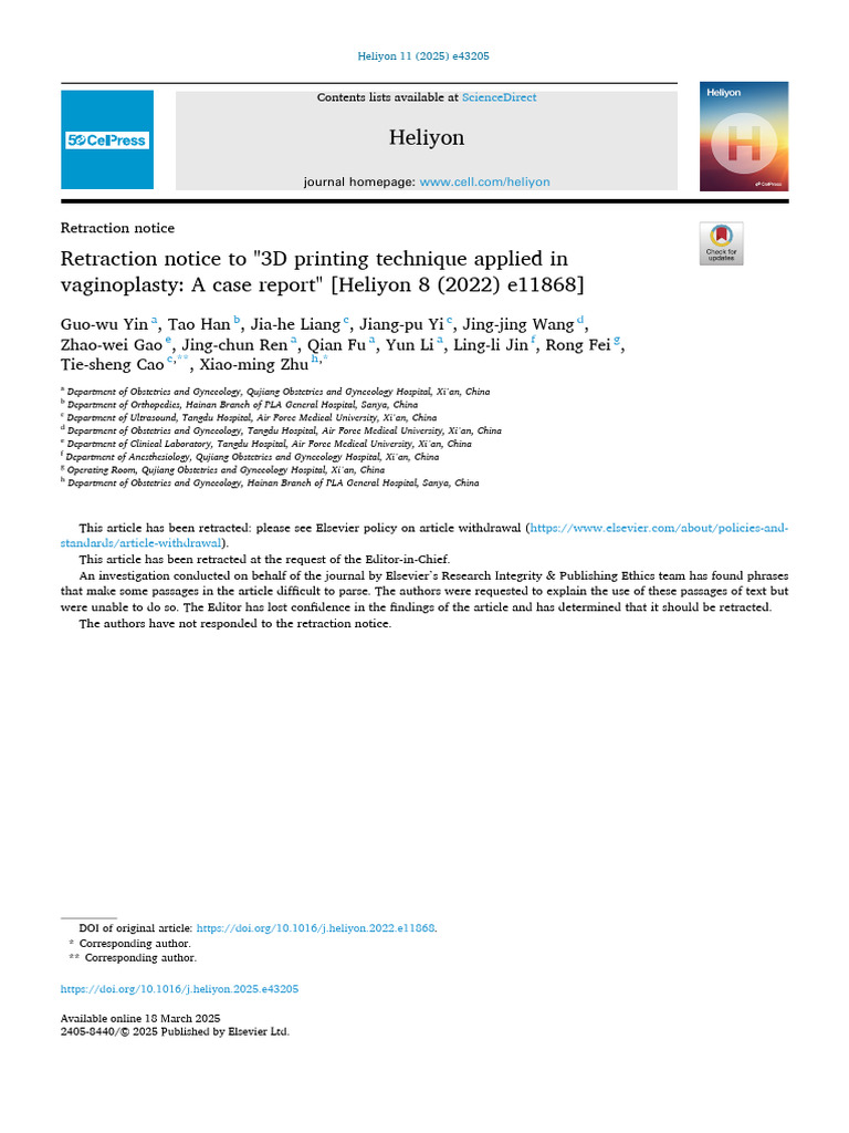 Retraction Notice To 3D Printing Technique Applie | PDF