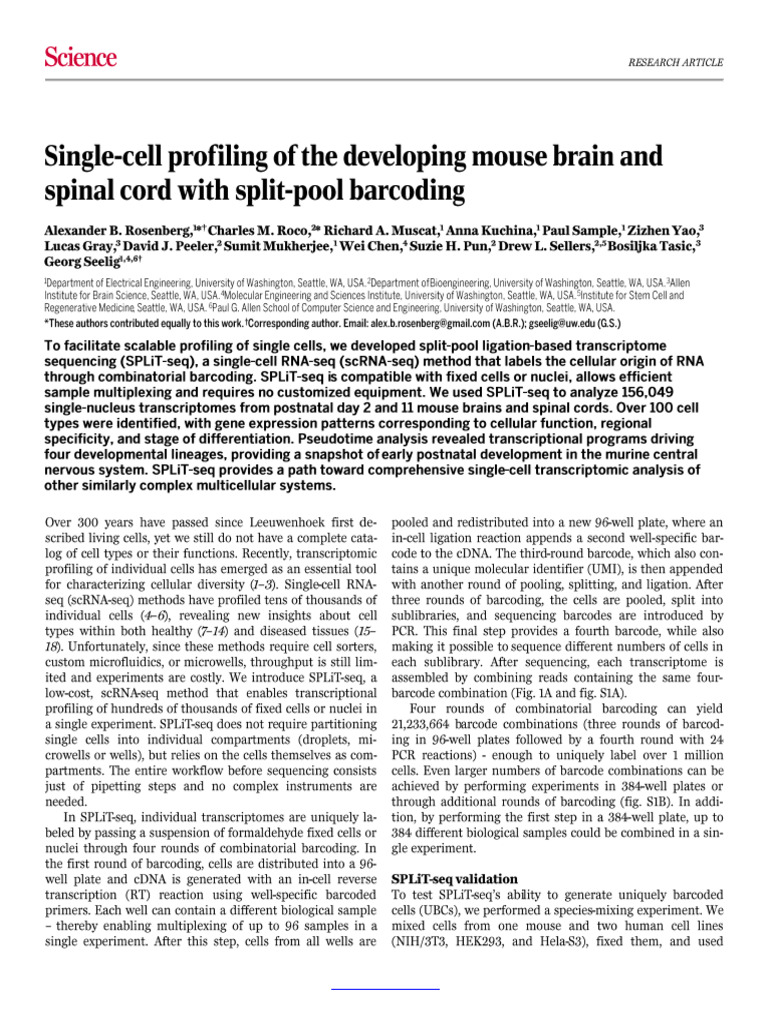 Single-Cell Profiling of The Developing Mouse Brain and Spinal Cord With Split-Pool Barcoding ...