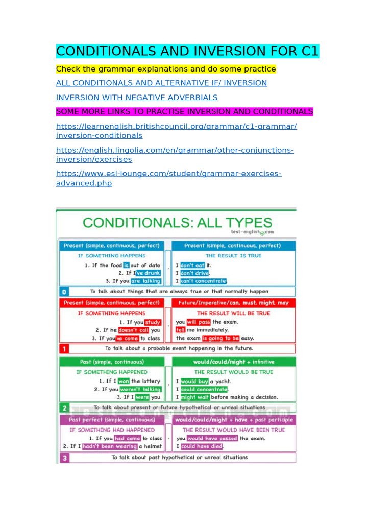 Conditionals and Inversion For C1 | PDF