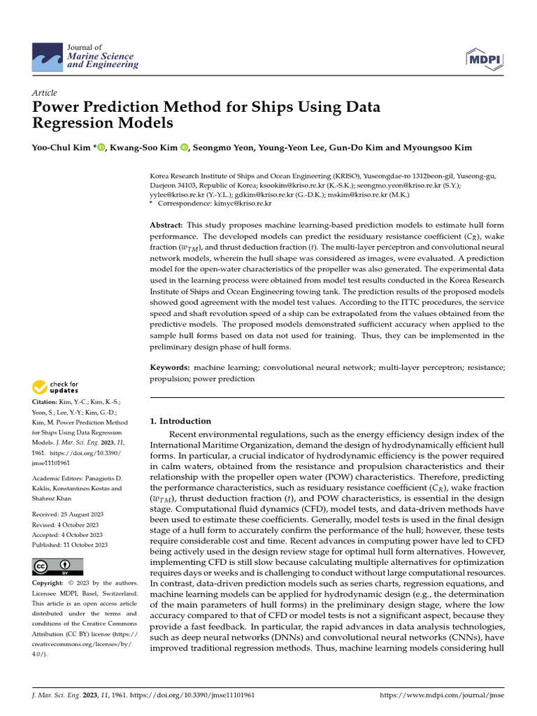 Power Prediction Method For Ships Using Data Regre | PDF | Cross ...