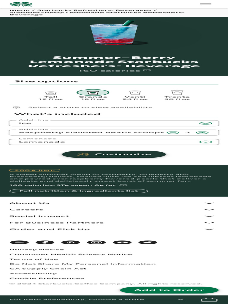 Summer-Berry Lemonade Starbucks Refreshers® Bever | PDF