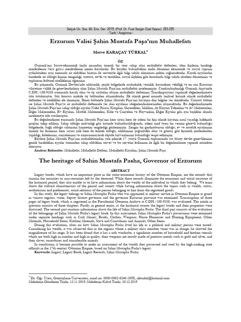 Erzurum Valisi Şahin Mustafa Paşa'nın Muhallefatı | PDF