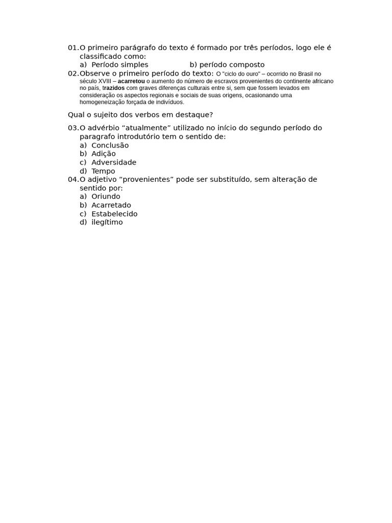 Exercícios Osbre Análise Sintática | PDF