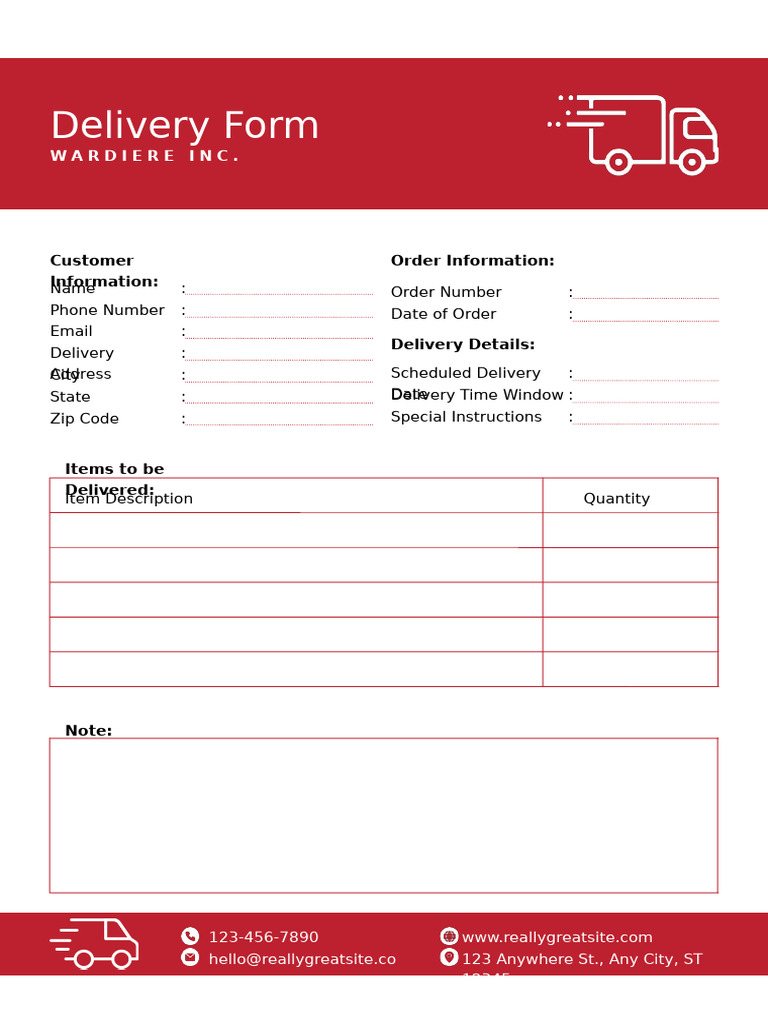 White and Pink Simple Delivery Form | PDF