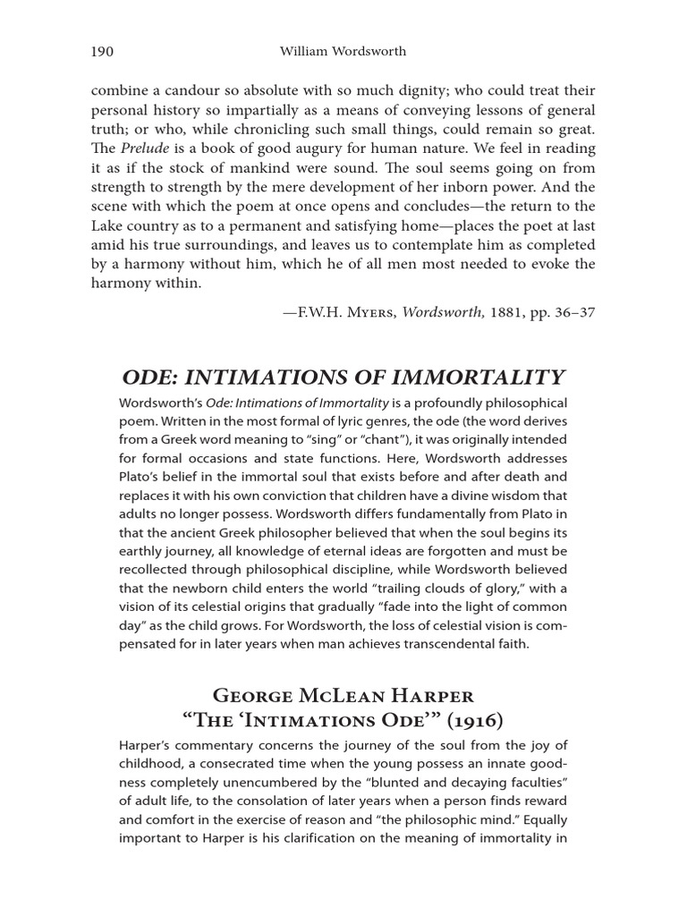 Harper - S Comments On The Ode Intimations of Immortality | PDF ...