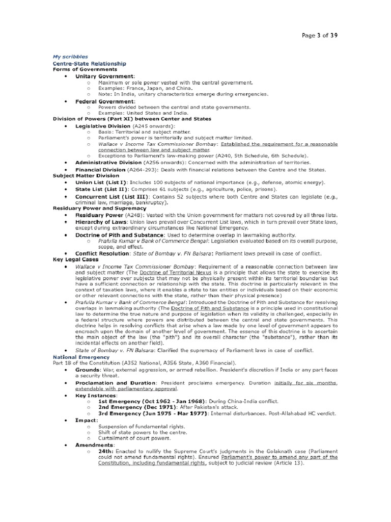 Constitution Law 2 Summary Notes GLC Hemant Patil | PDF