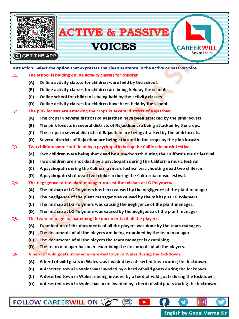 Active and Passive Voice Exercises | PDF