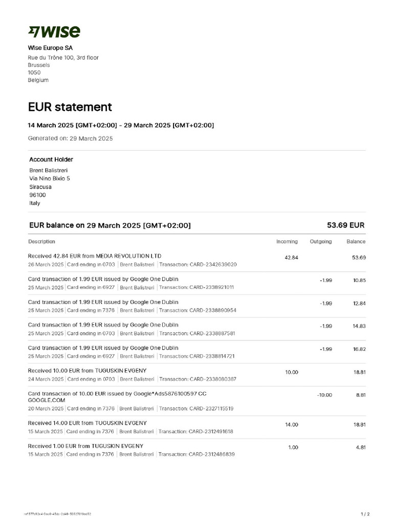 Brent Balistreri - Wise Statement | PDF