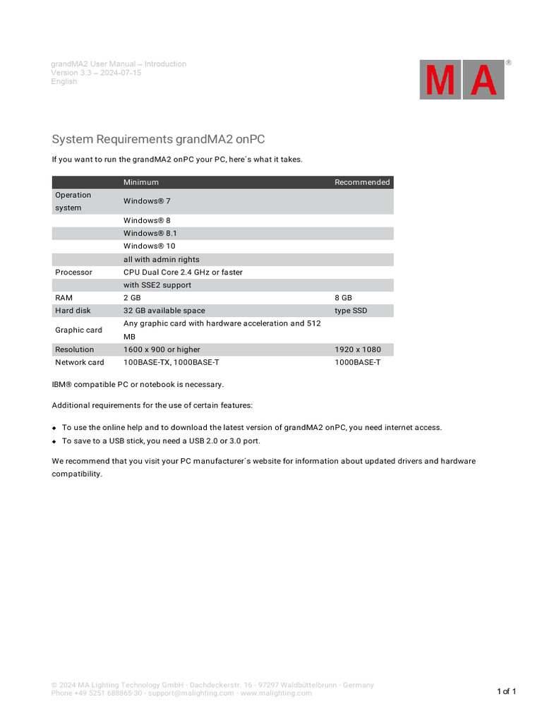 grandMA2 User Manual-Introduction System Requirements Grandma2 Onpc-En ...