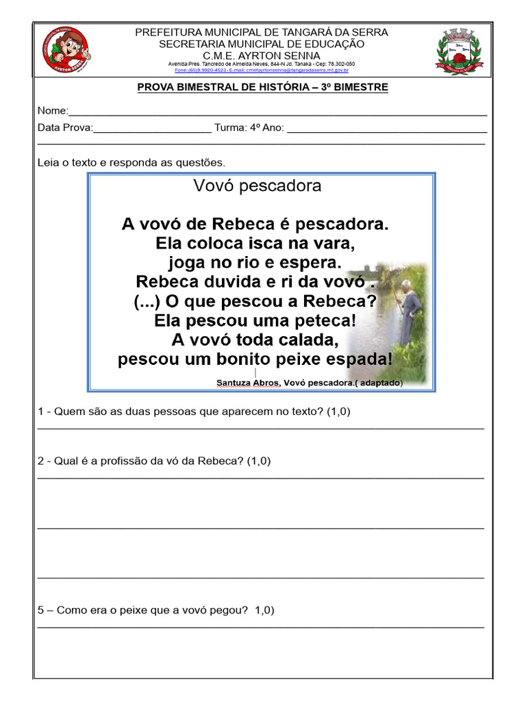 PROVA HISTÓRIA 3B 4o ESPECIAL | PDF