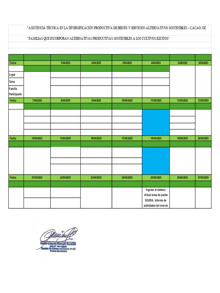 Romero Escobal Richar Lizardo - Plan de Trabajo Abril | PDF
