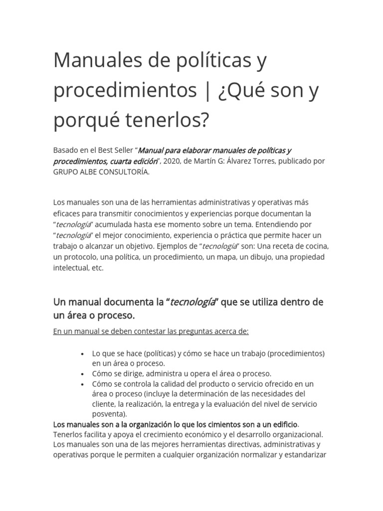Manuales de Políticas y Procedimientos Teoría | PDF | Calidad ...