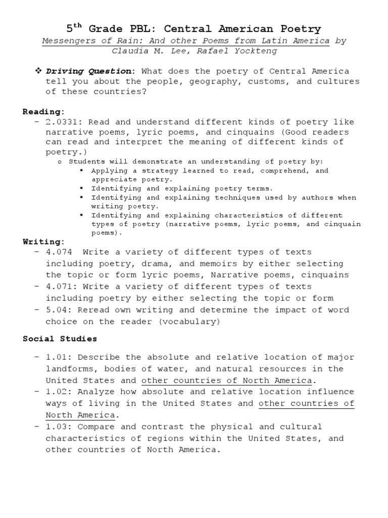 5th Grade PBL | Poetry | Narrative