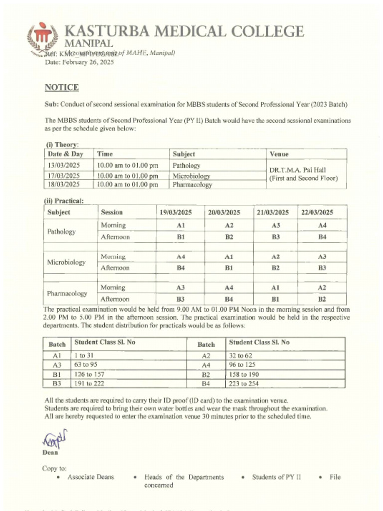 Second Sessional Time Table - 2023 Batch | PDF