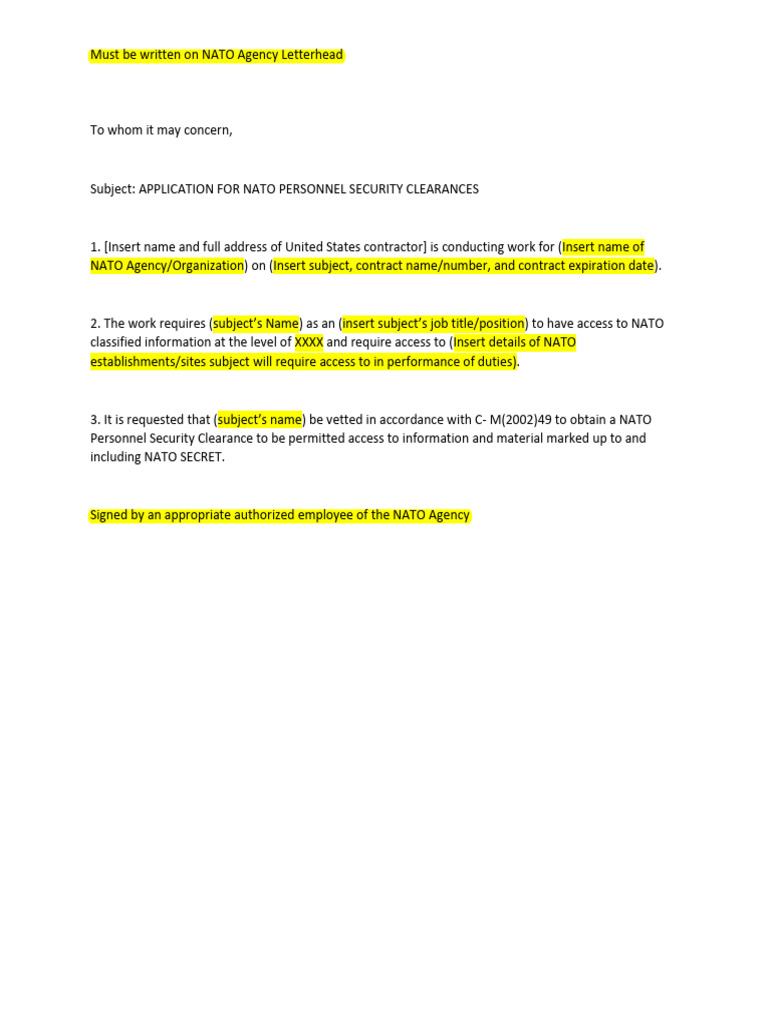 NATO Selection Letter Example | PDF