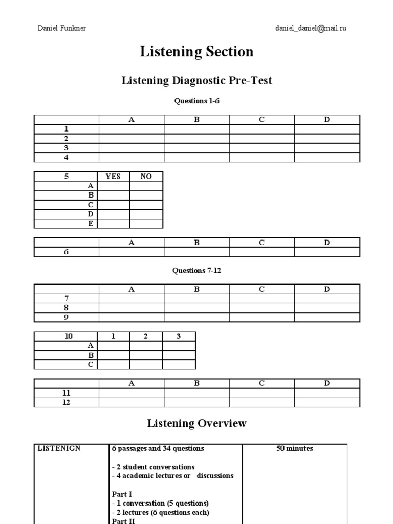 Listening Section: Listening Diagnostic Pre-Test | PDF | Cognition ...
