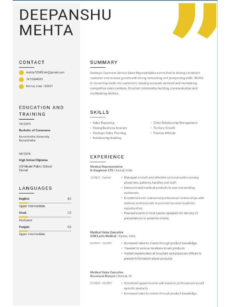 Deepanshu Mehta CV Latest | PDF