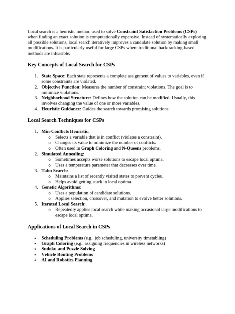 Local Search in CSPs | PDF