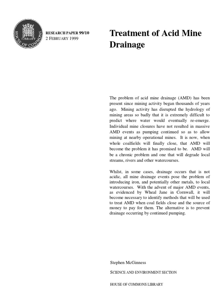 Treatment of Acid Mine Drainage | Mining | Groundwater